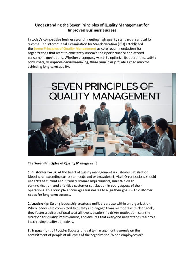 Understanding the Seven Principles of Quality Management | PDF ...
