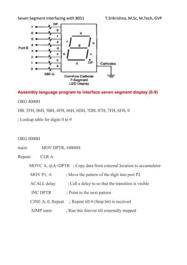 Seven segment interfacing with 8051.pdf | Computer Peripherals | Computing