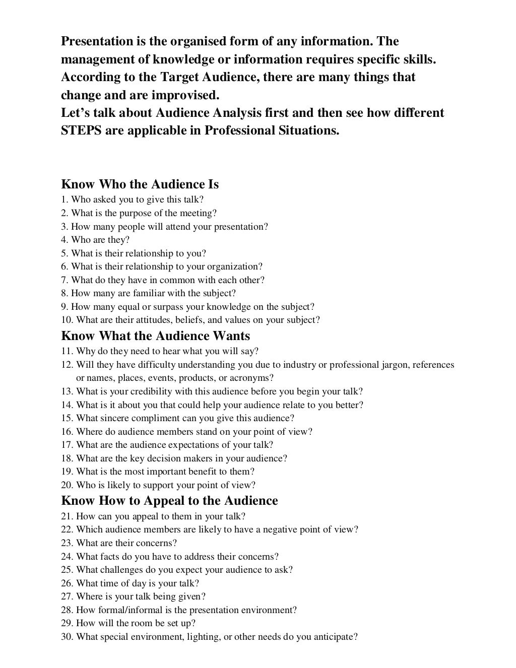 Seven Stages of Presentation and Audience Analysis | PDF