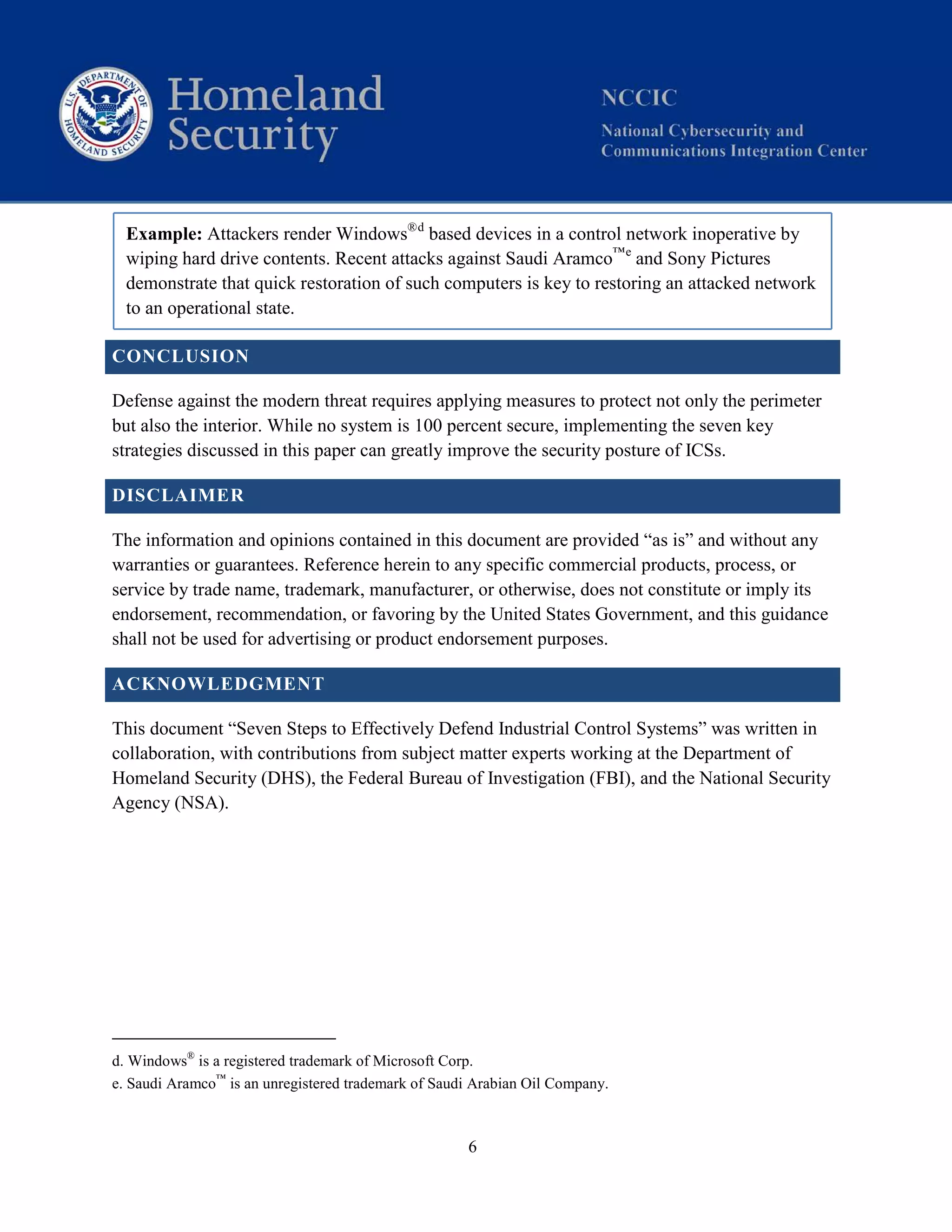 NCCIC - Seven Steps for Achieving Cybersecurity for Industrial Control ...