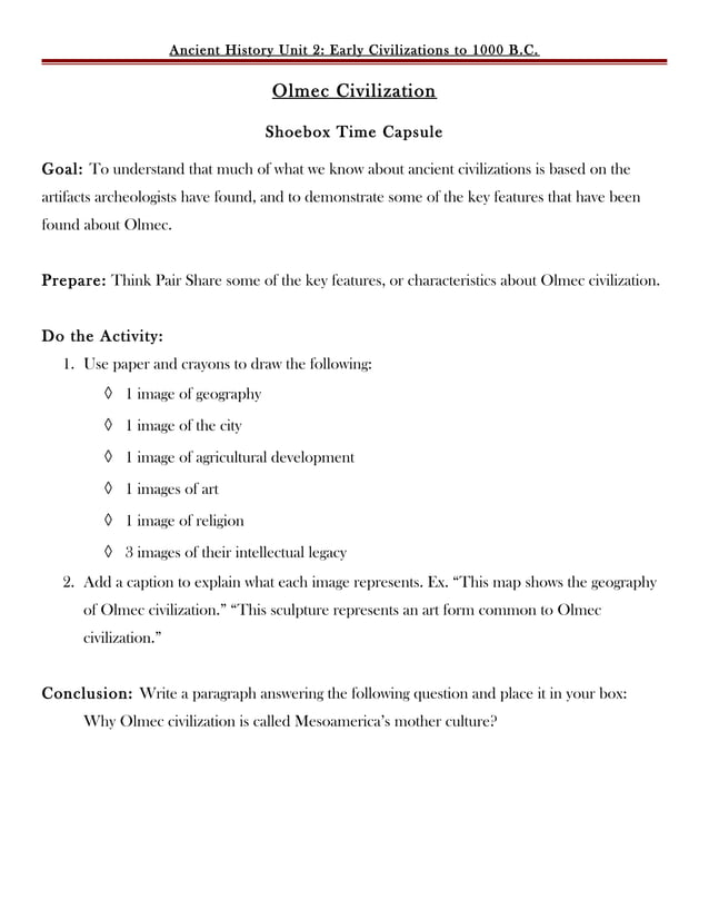 Seventh grade unit 2b - olmec grasp time capsule directions | DOC