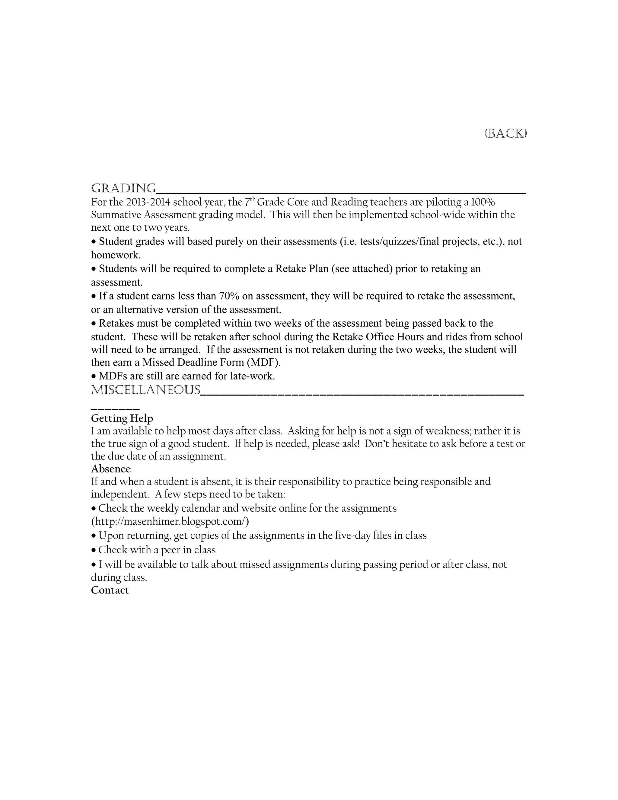 Seventh grade core | DOC