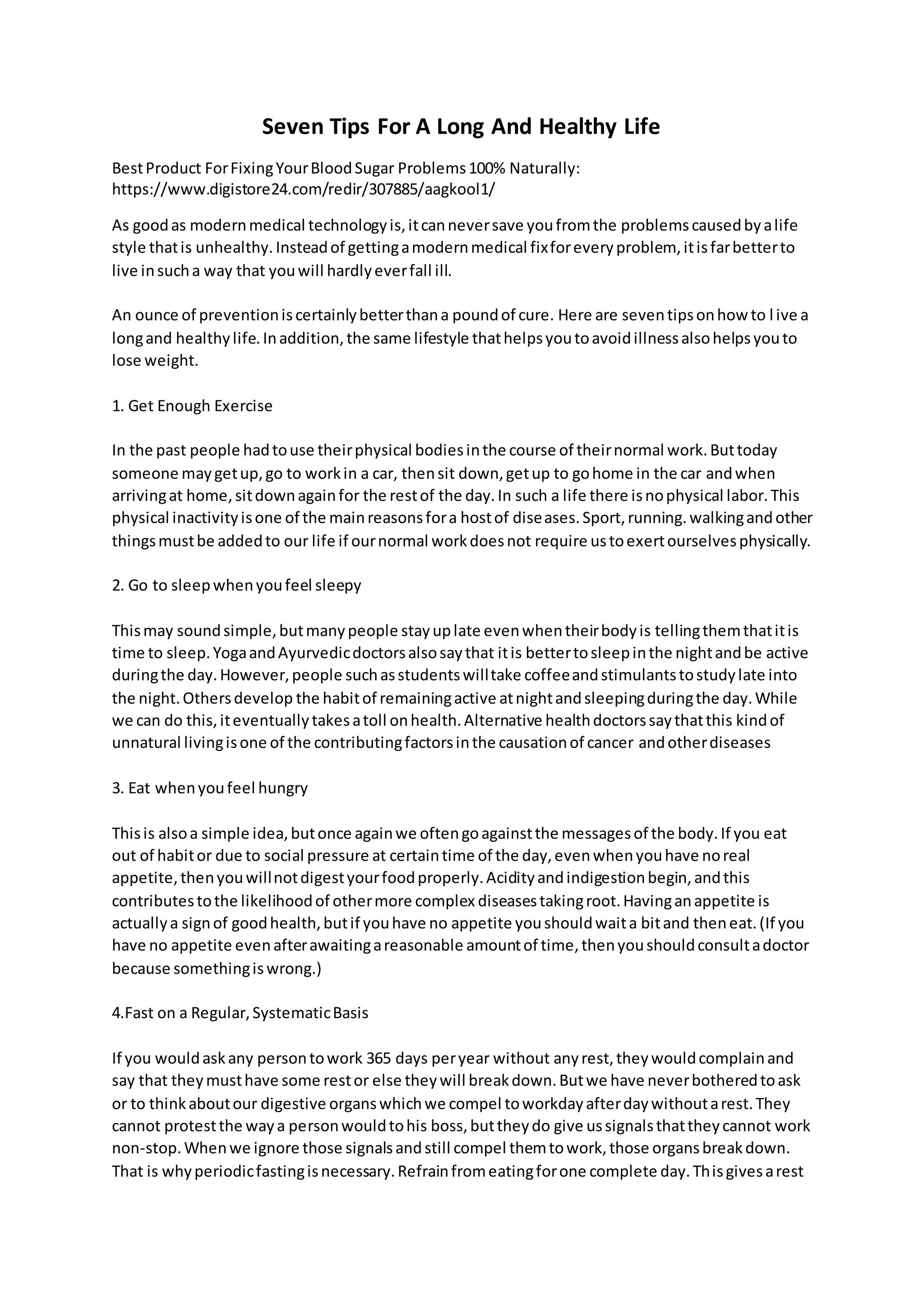 Seven tips for a long and healthy life | DOCX