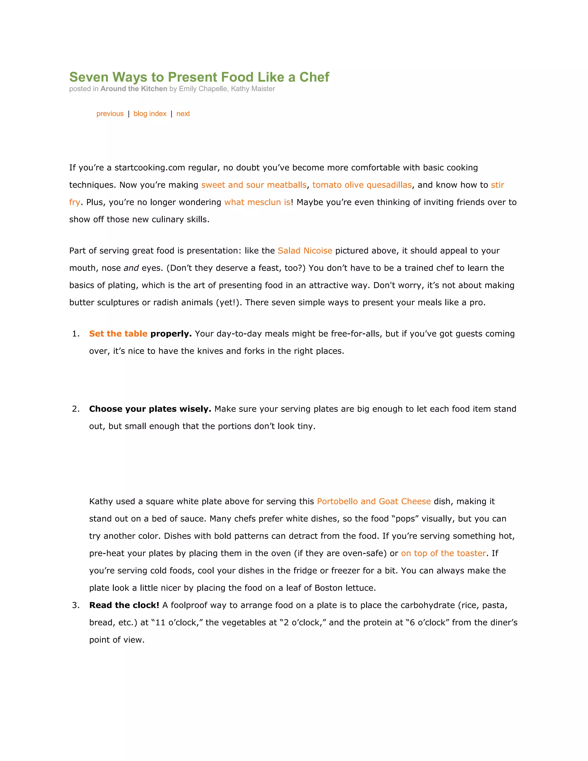 Seven ways to present food like a chef | DOCX