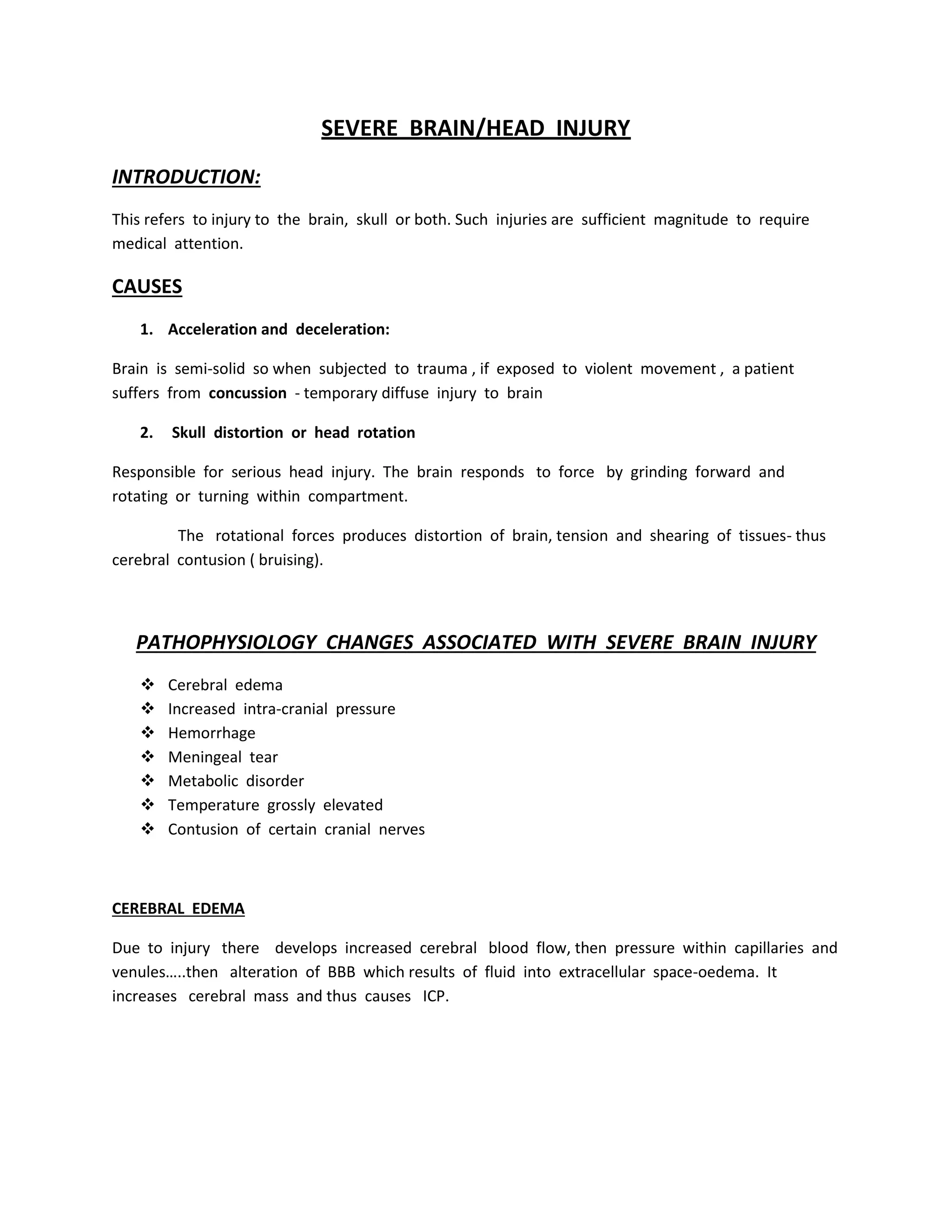 Severe brain and head injury | DOCX