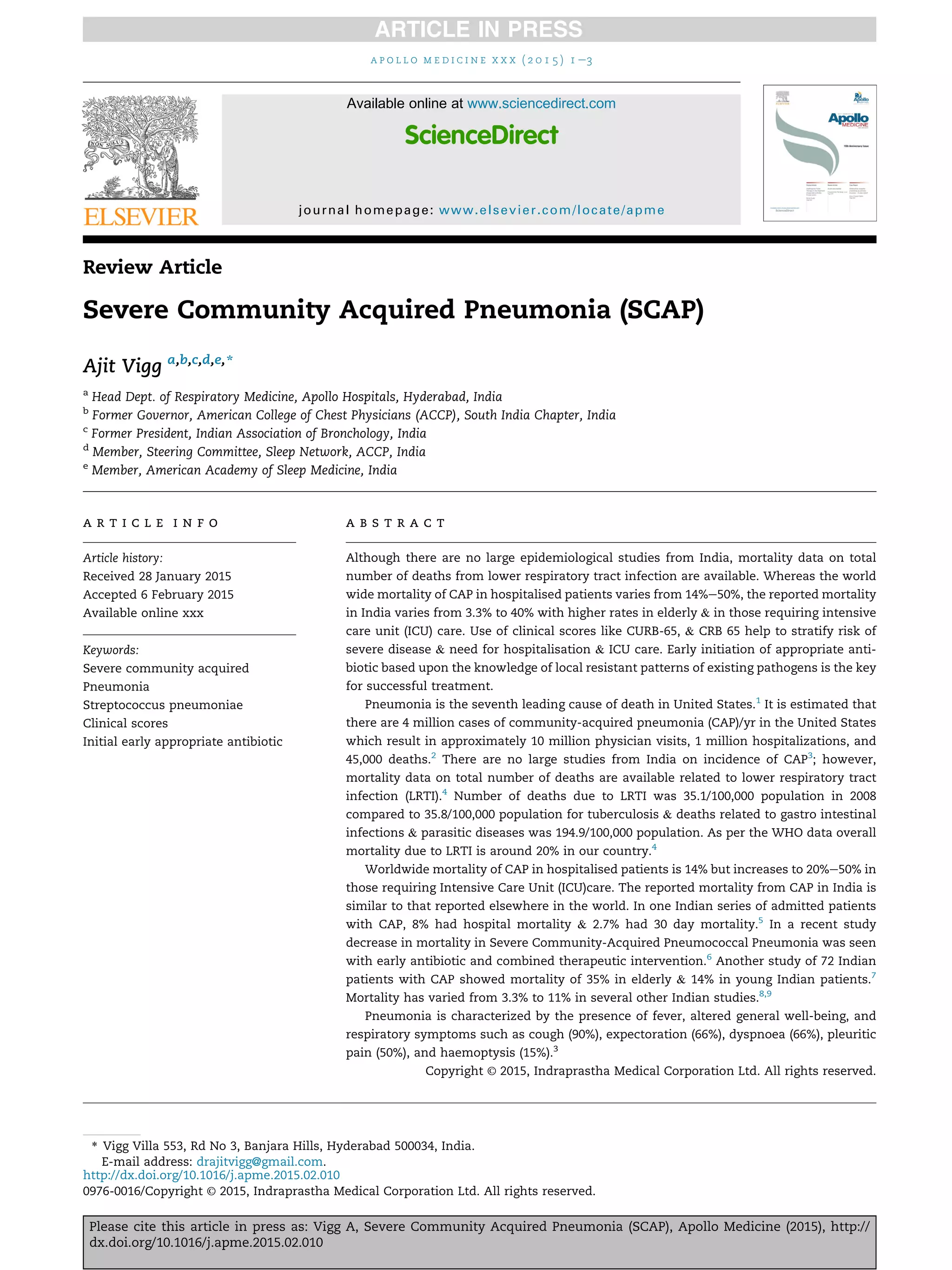 Severe Community Acquired Pneumonia (SCAP) | PDF