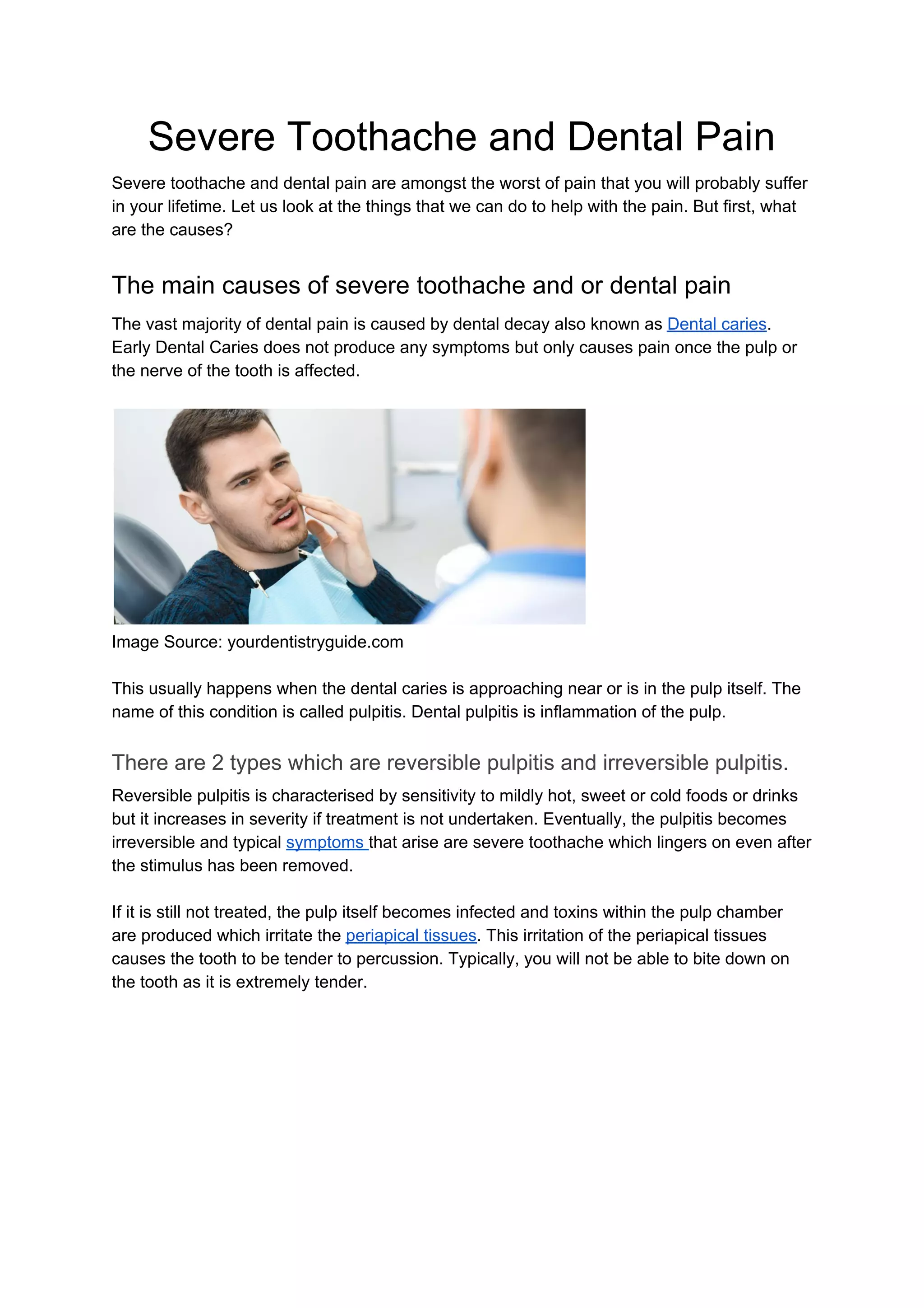 Severe Toothache and Dental Pain. | PDF