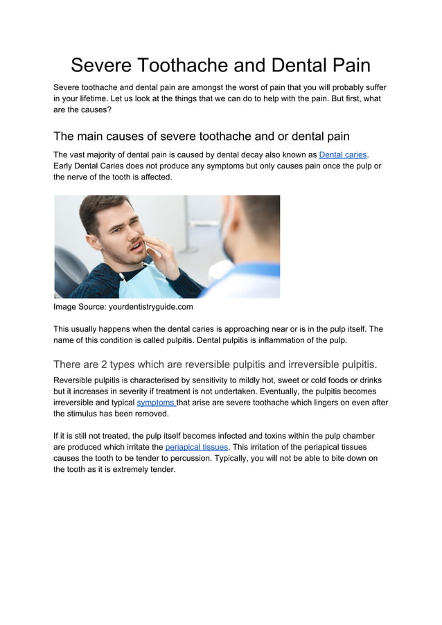 Severe Toothache and Dental Pain. | PDF