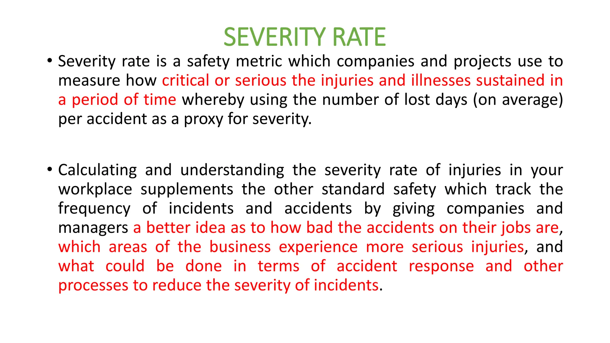 Severity rate of industrial safety for workers | PPTX