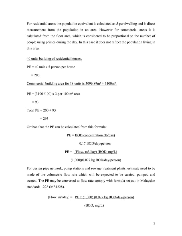 Sewage treatment plant design calculation | PDF
