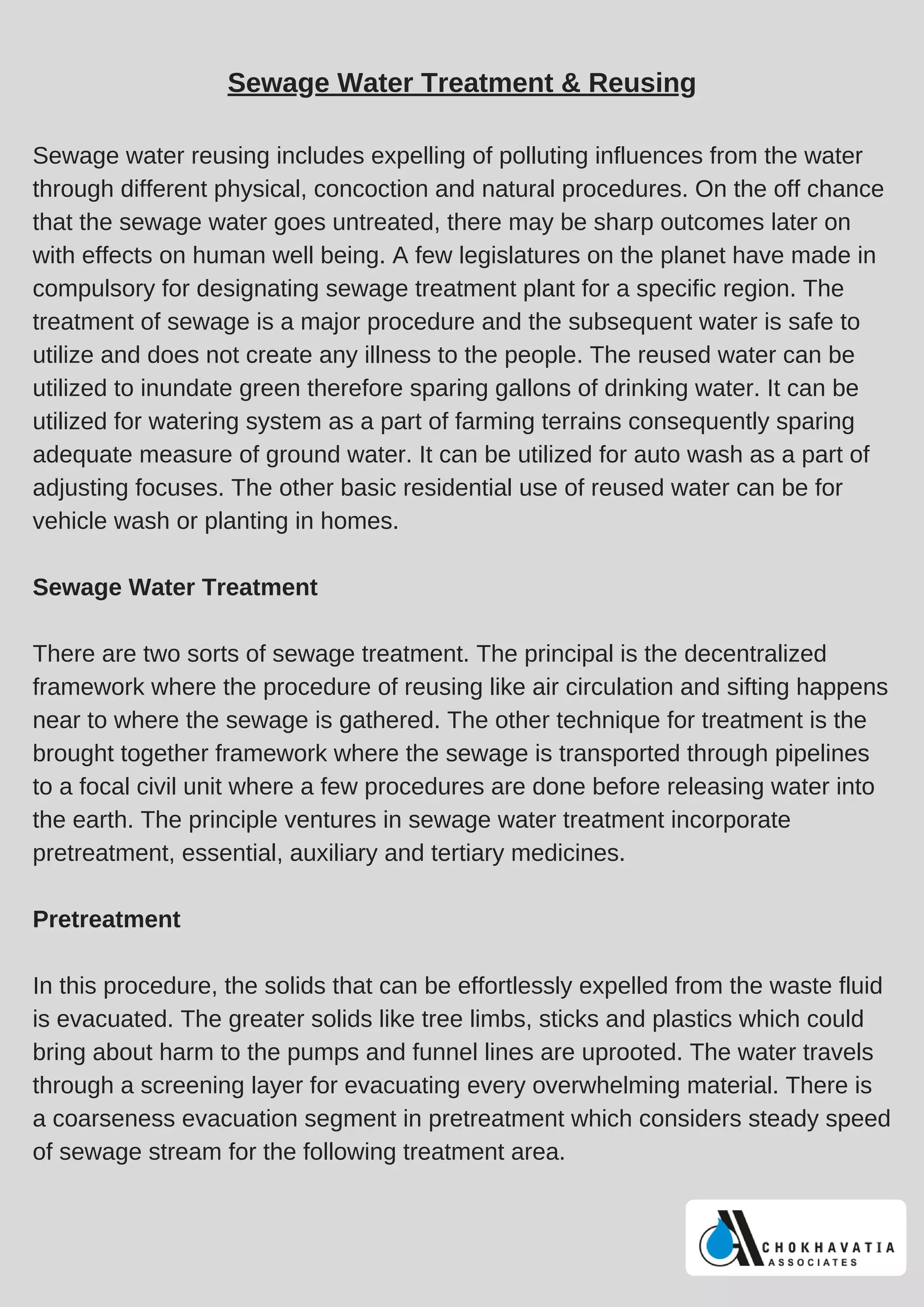 Sewage water treatment &reusing | PDF