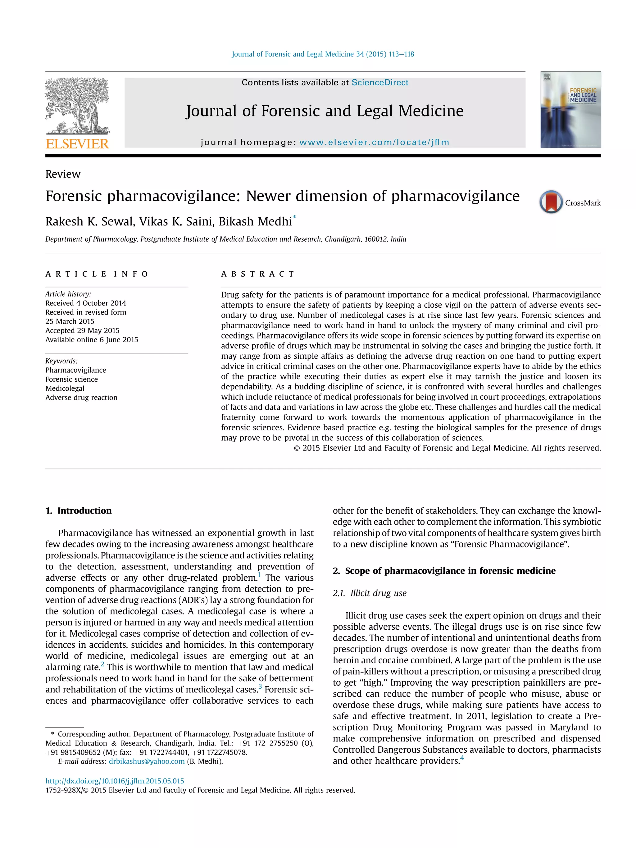 Forensic pharmacovigilance: Newer dimension of pharmacovigilance | PDF