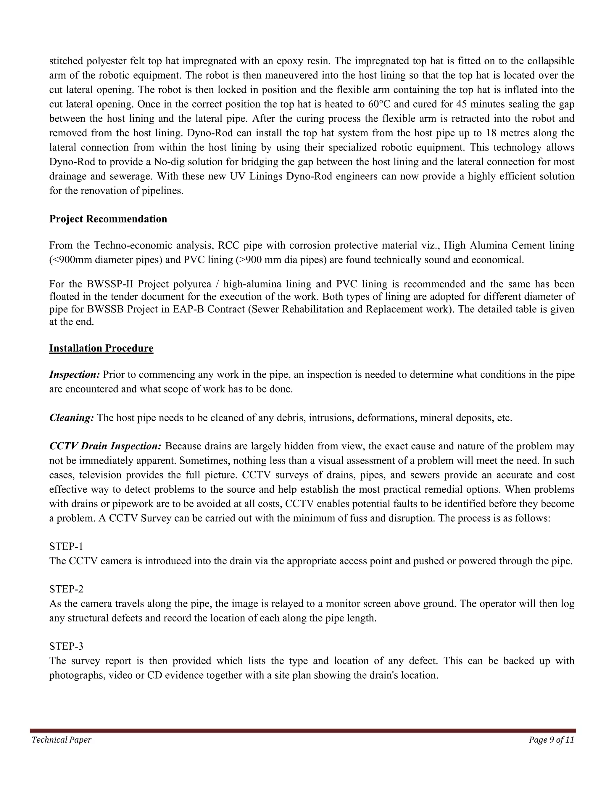 SEWER REHABILITATION / REPLACEMENT FOR RCC PIPES WITH INTERNAL LINING | PDF