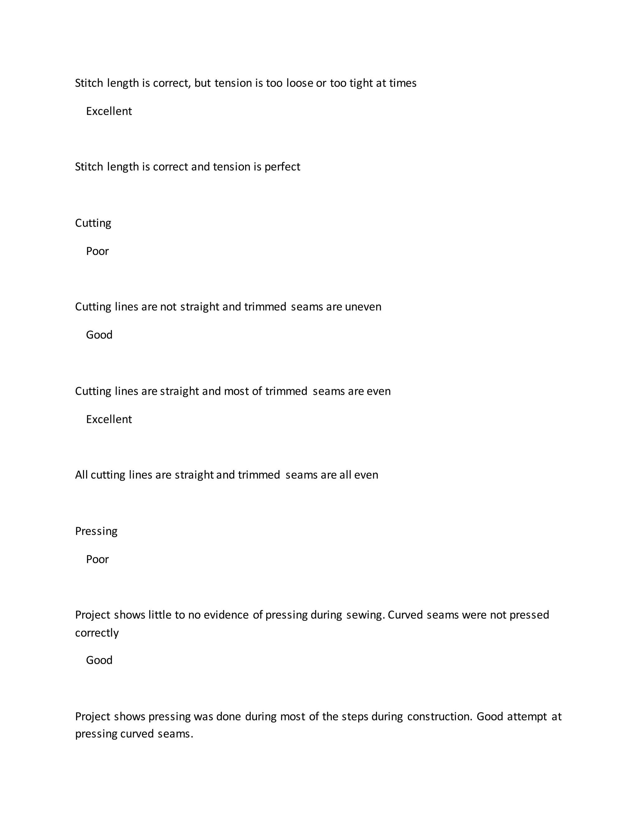 Sewing project rubric | DOCX