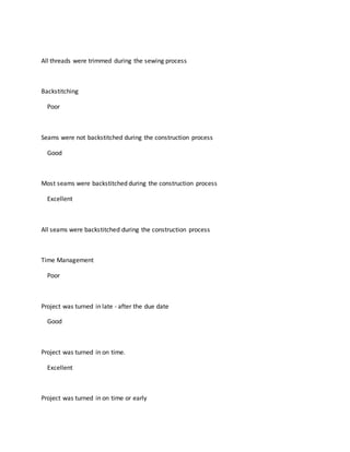 Sewing project rubric | DOCX