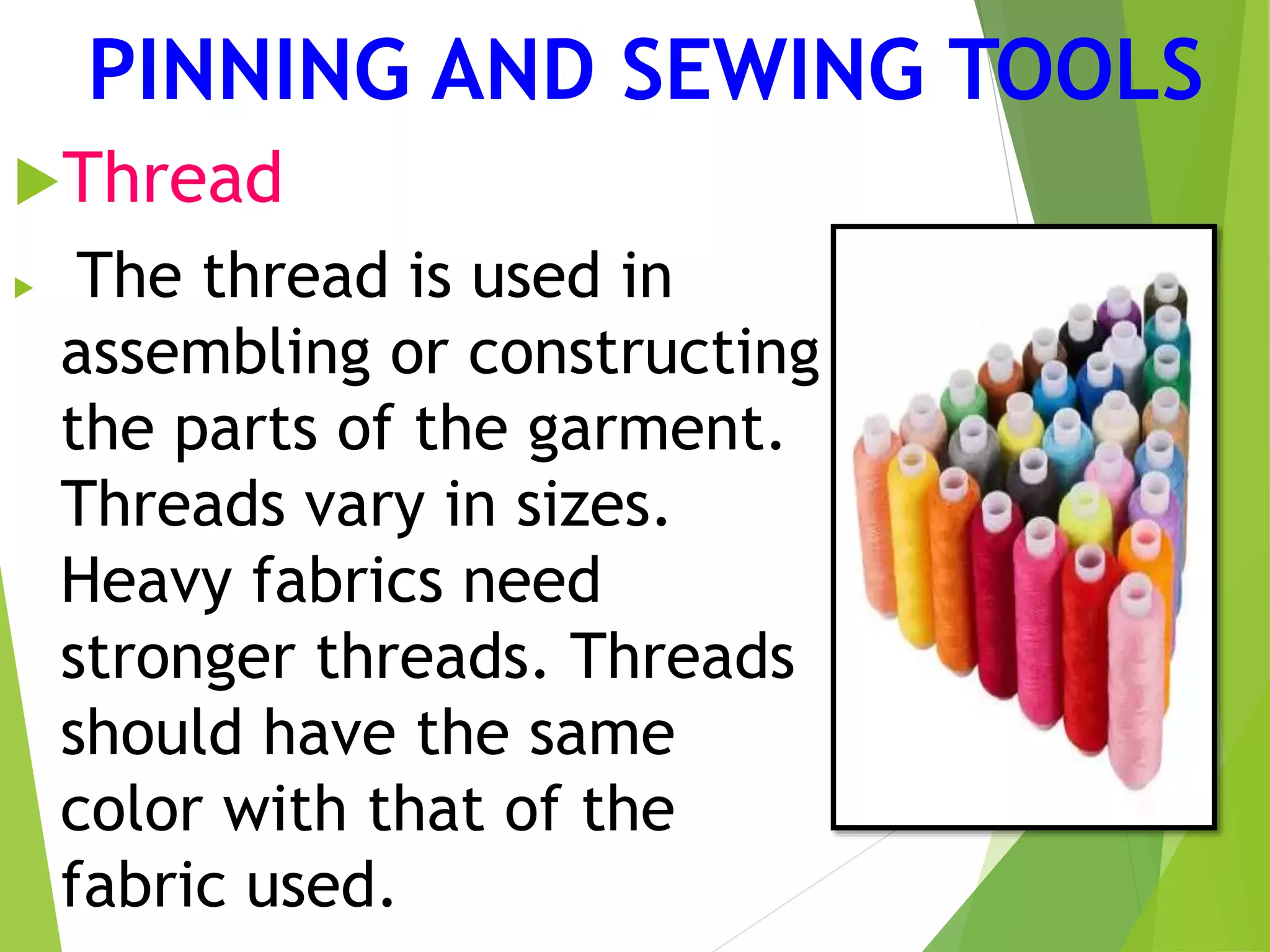 Sewing Tools and Equipment | PPTX | Needlework | Arts and Crafts