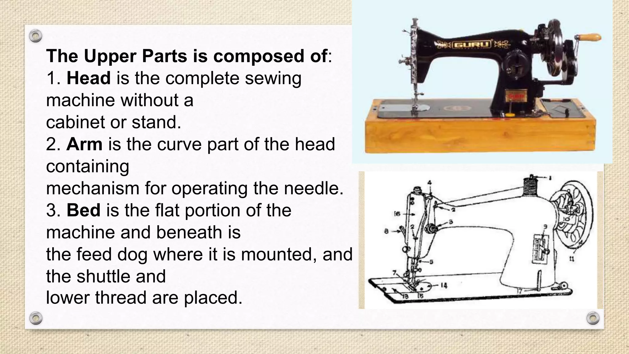 Sewing tools and equipments parts of the sewing machine | PPTX