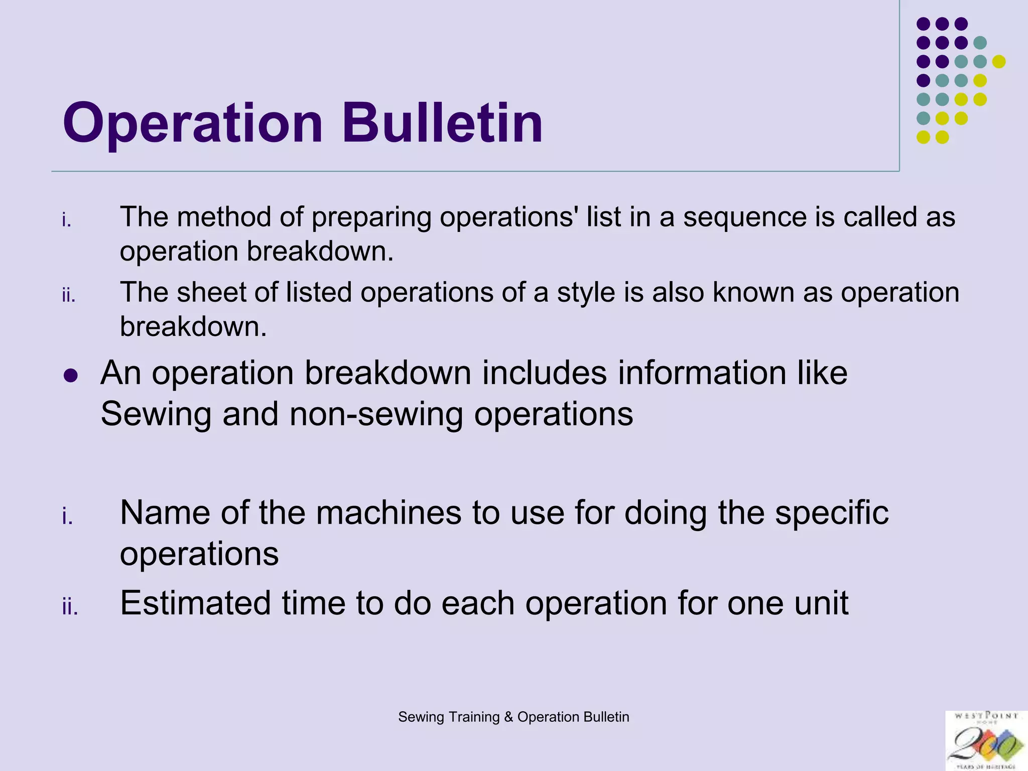 Sewing training & Operation bulletin presentation | PPTX