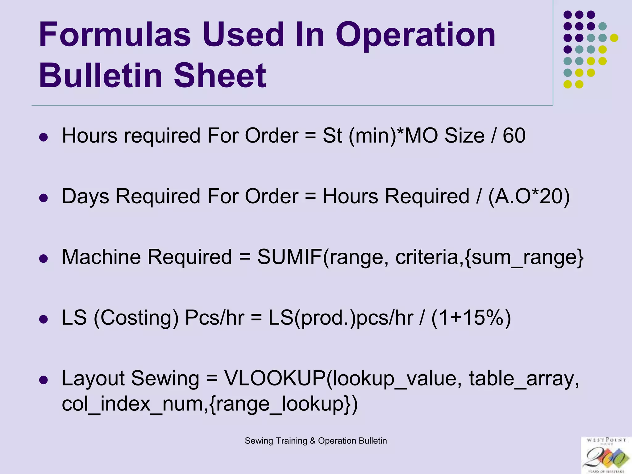 Sewing training & Operation bulletin presentation | PPTX