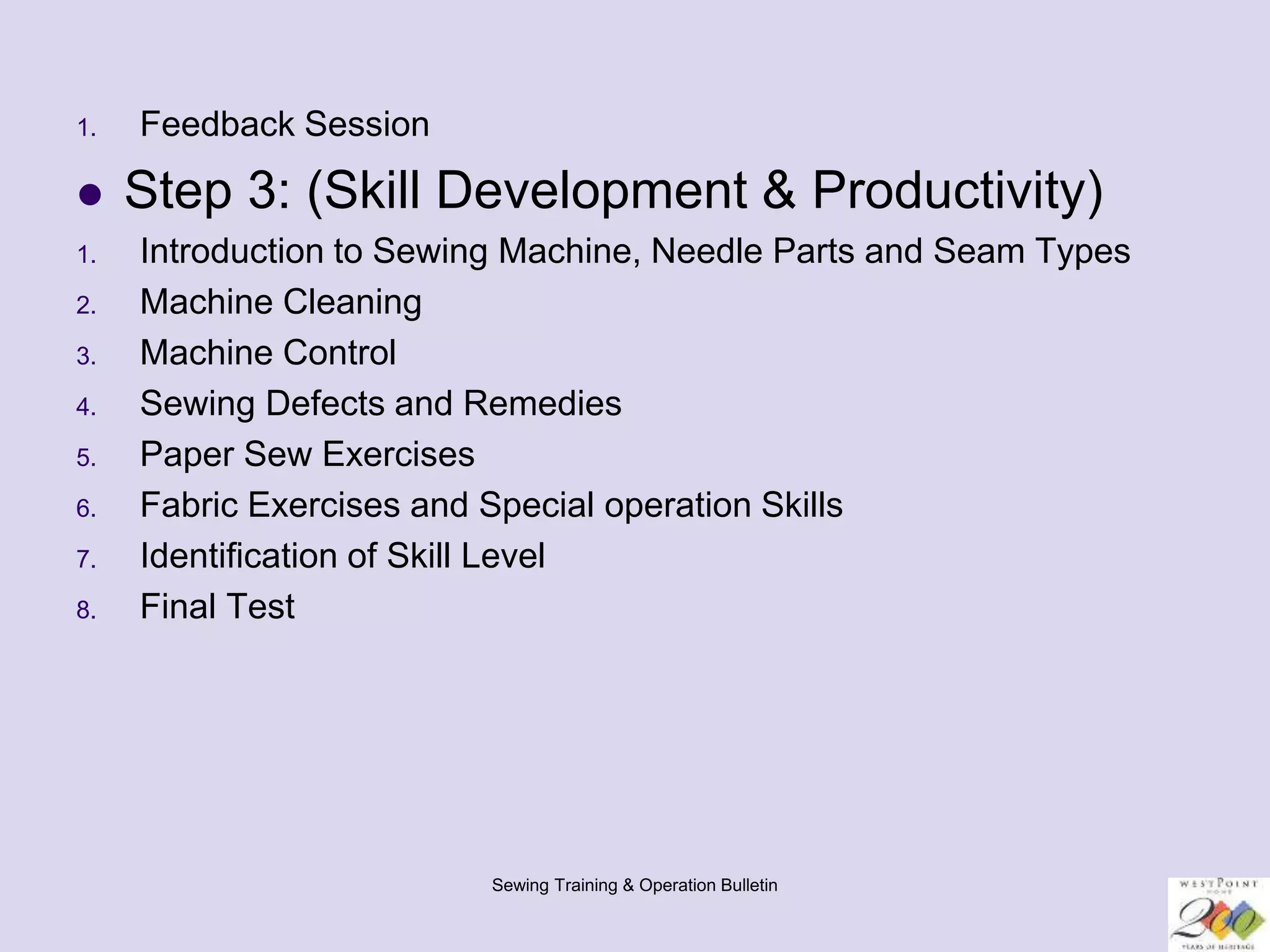 Sewing training & Operation bulletin presentation | PPTX