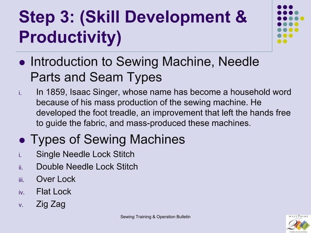 Sewing training & Operation bulletin presentation | PPTX | Needlework ...