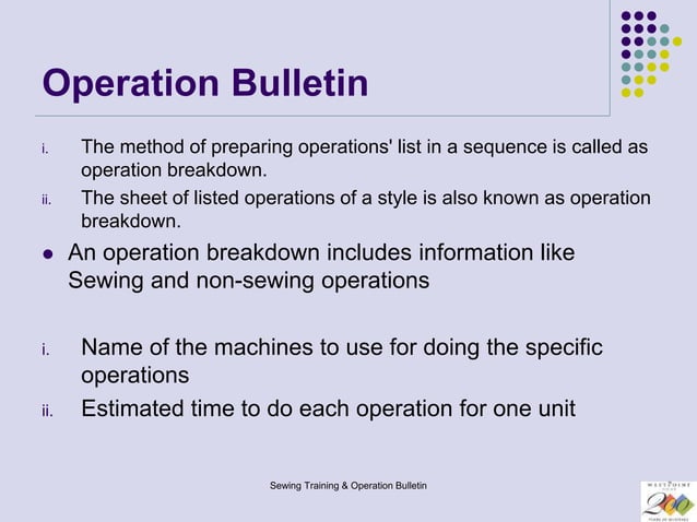 Sewing training & Operation bulletin presentation | PPTX | Needlework ...