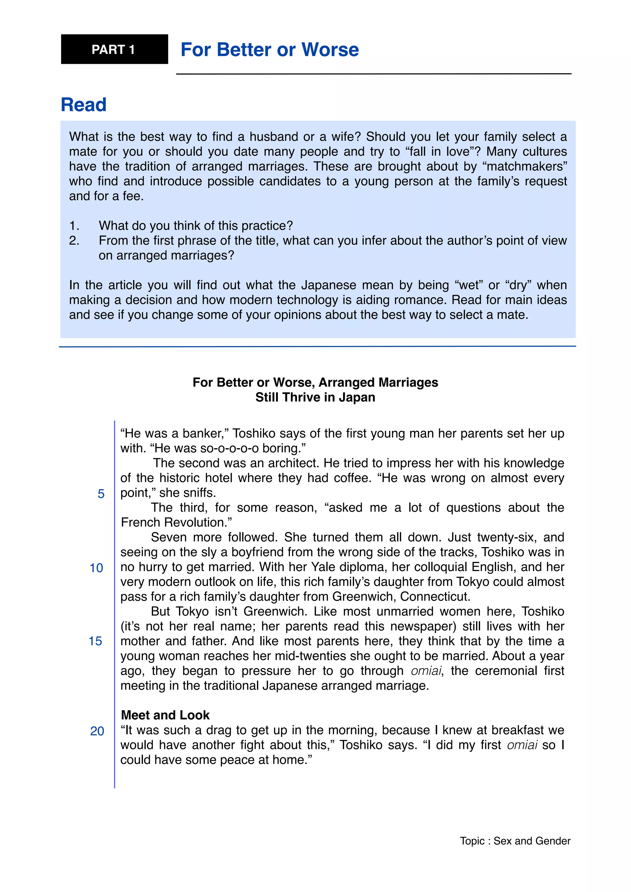 Sex and gender : Arranged Marriage | PDF