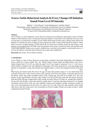 Sexava nubila behavioral analysis in every changes of imitation sound ...