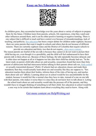 Sex Education Argumentative Essay | PDF