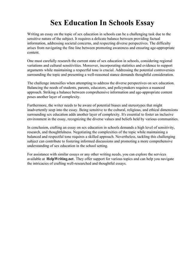 Sex Education In Schools Essay | PDF