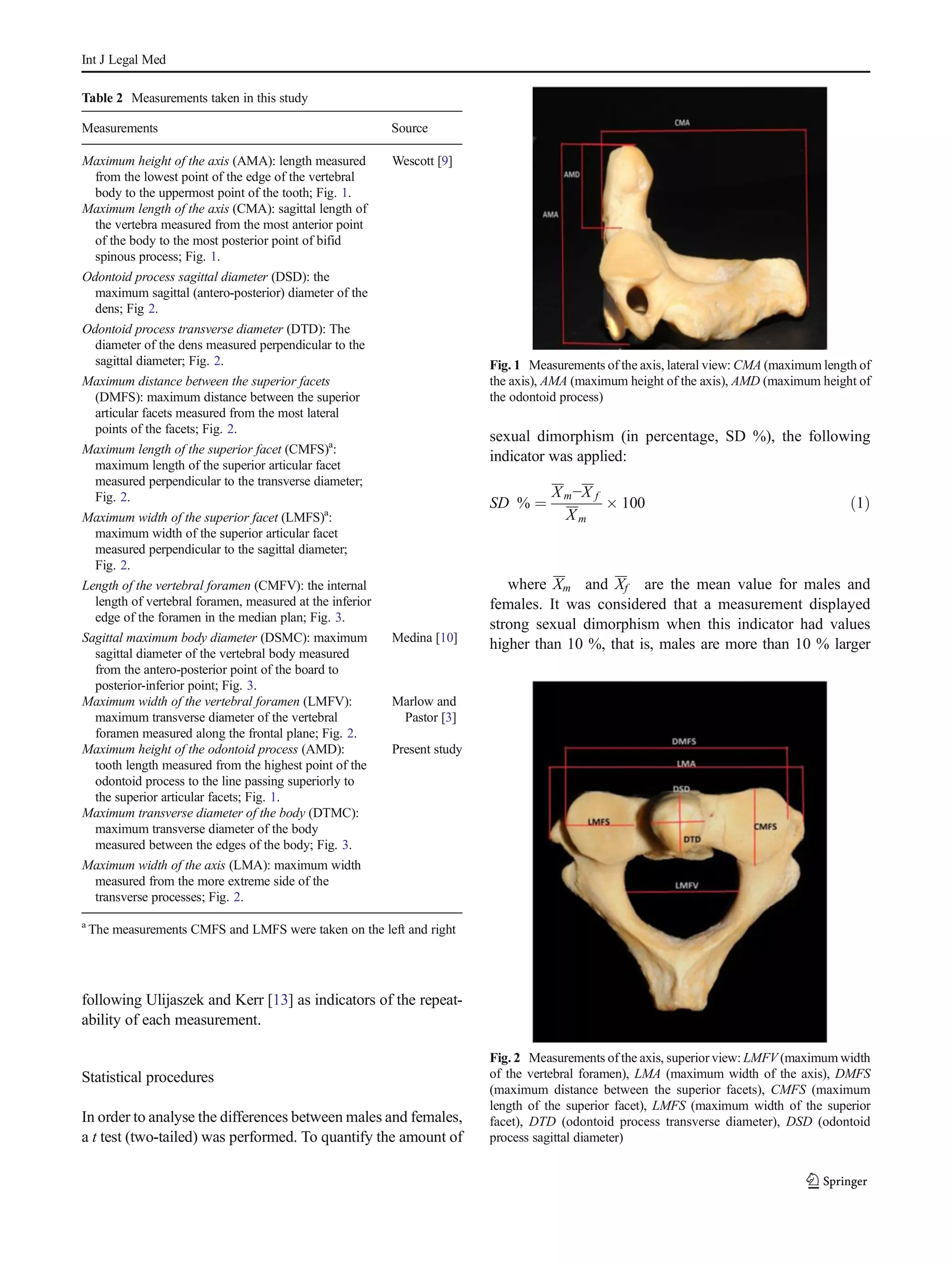 Sex Estimation Using The Second Cervical Vertebra Pdf Bone And