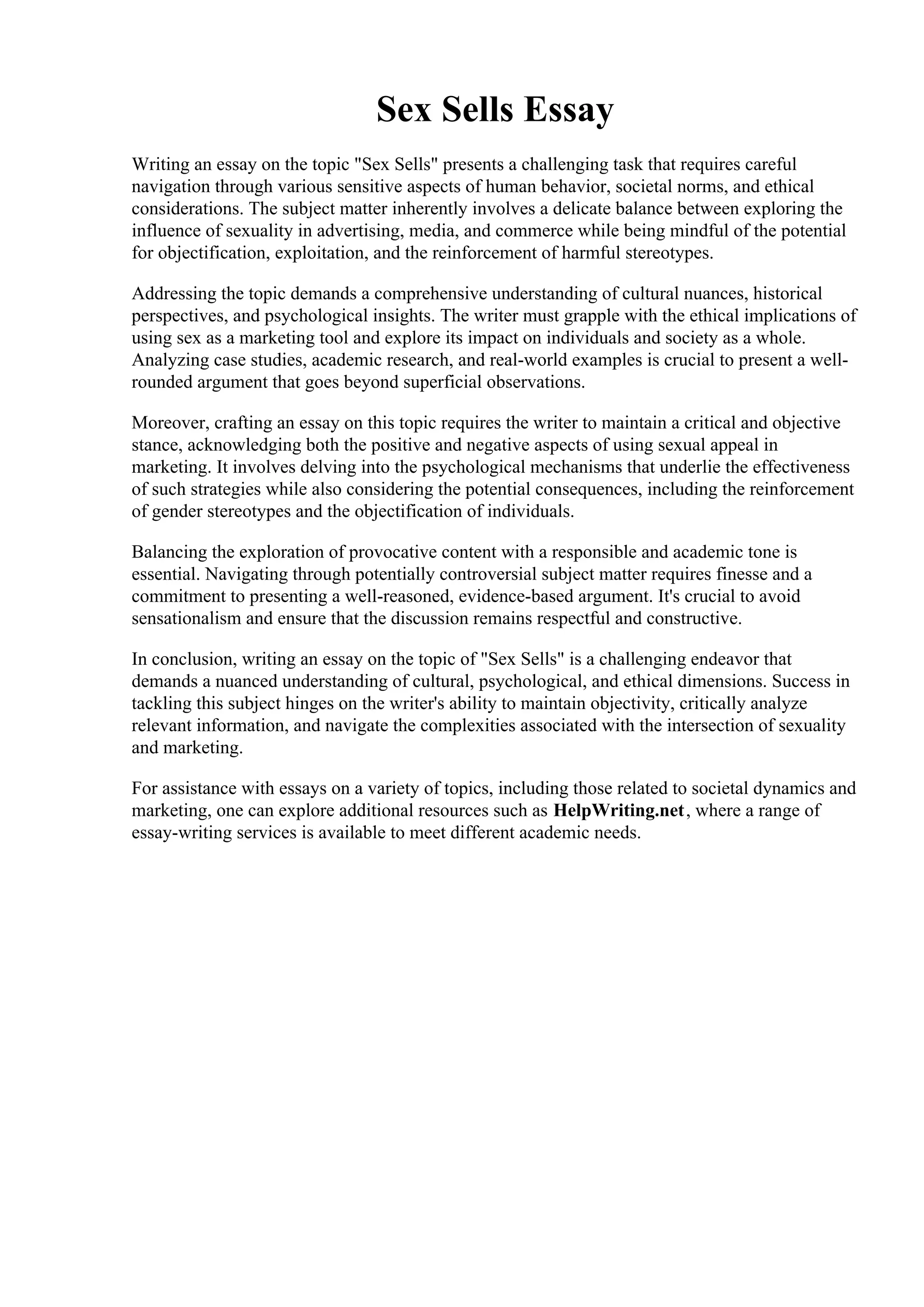 Sex Sells Essay Pdf