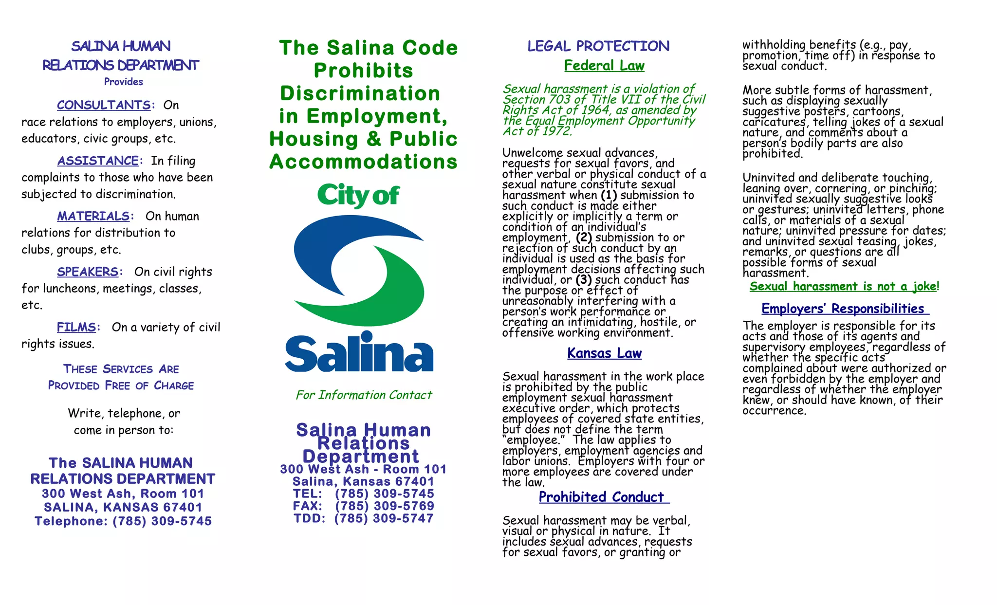 City of Salina Brochure - Sexual Harassment | DOC