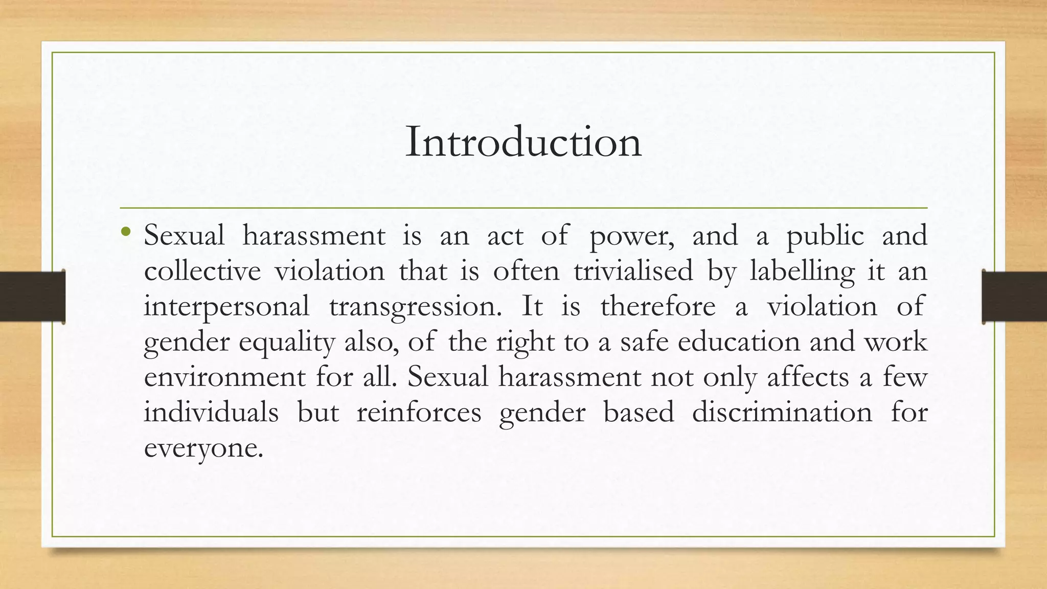 Sexual Harassment of women at workplace (Prevention, Prohibition and ...