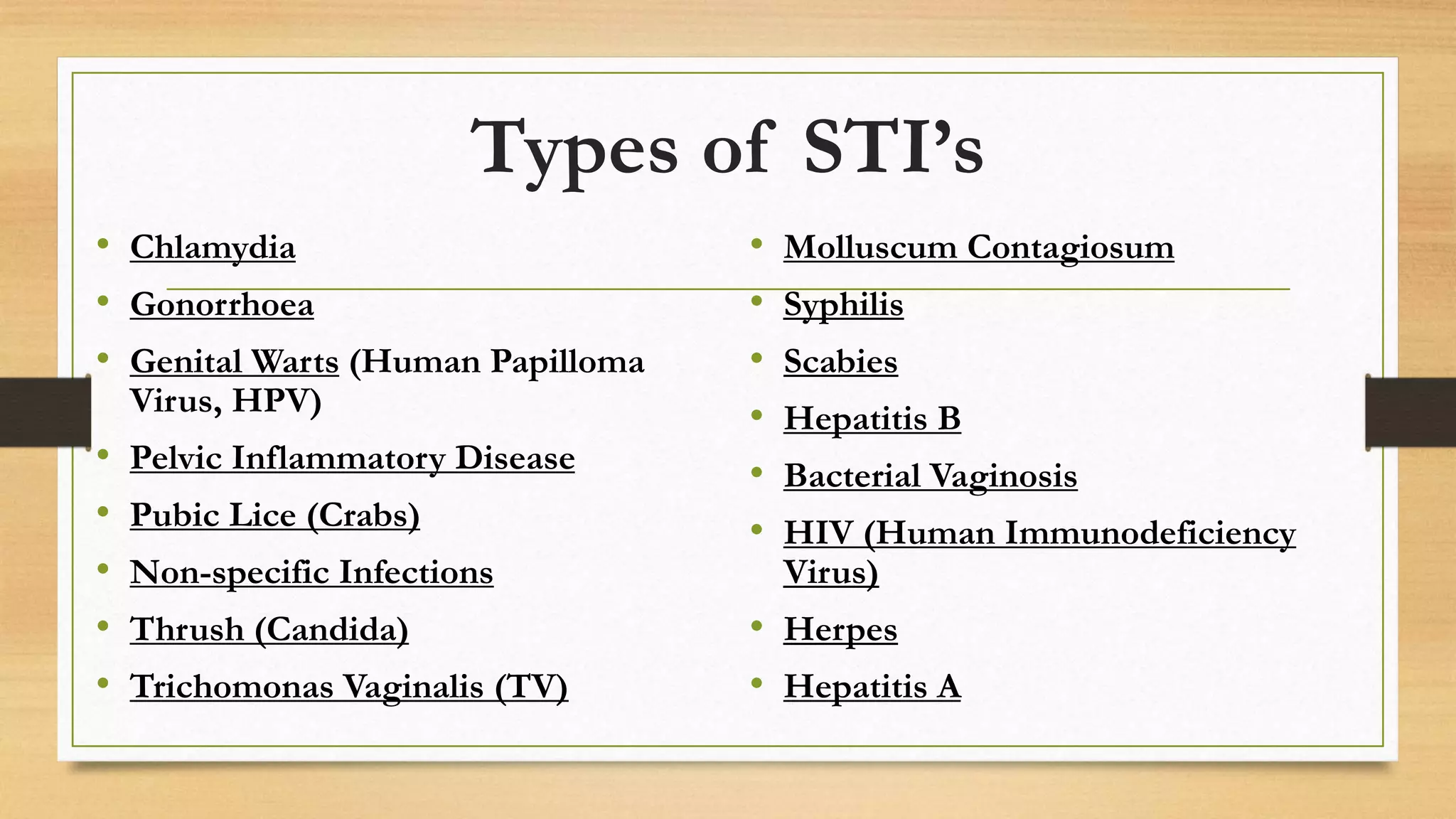 Sexually Transmitted Infections (STI’s) Presented By Theresa Lowry ...