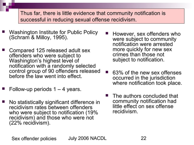 Sexual Offenders Risk, Recidivism, and Social Policies | PPT