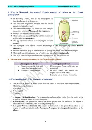 Sexual reproduction in flowering plants: NCERT CBSC and Board notes | PDF