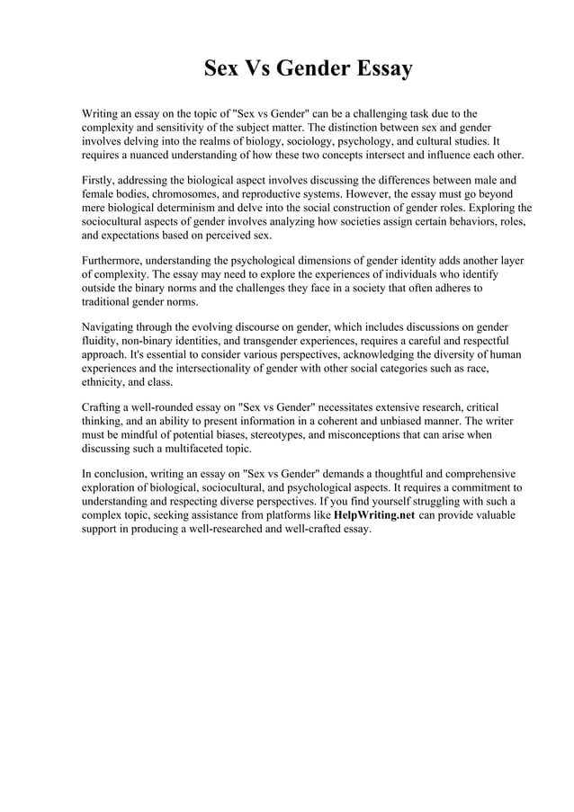 Sex Vs Gender Essay Pdf