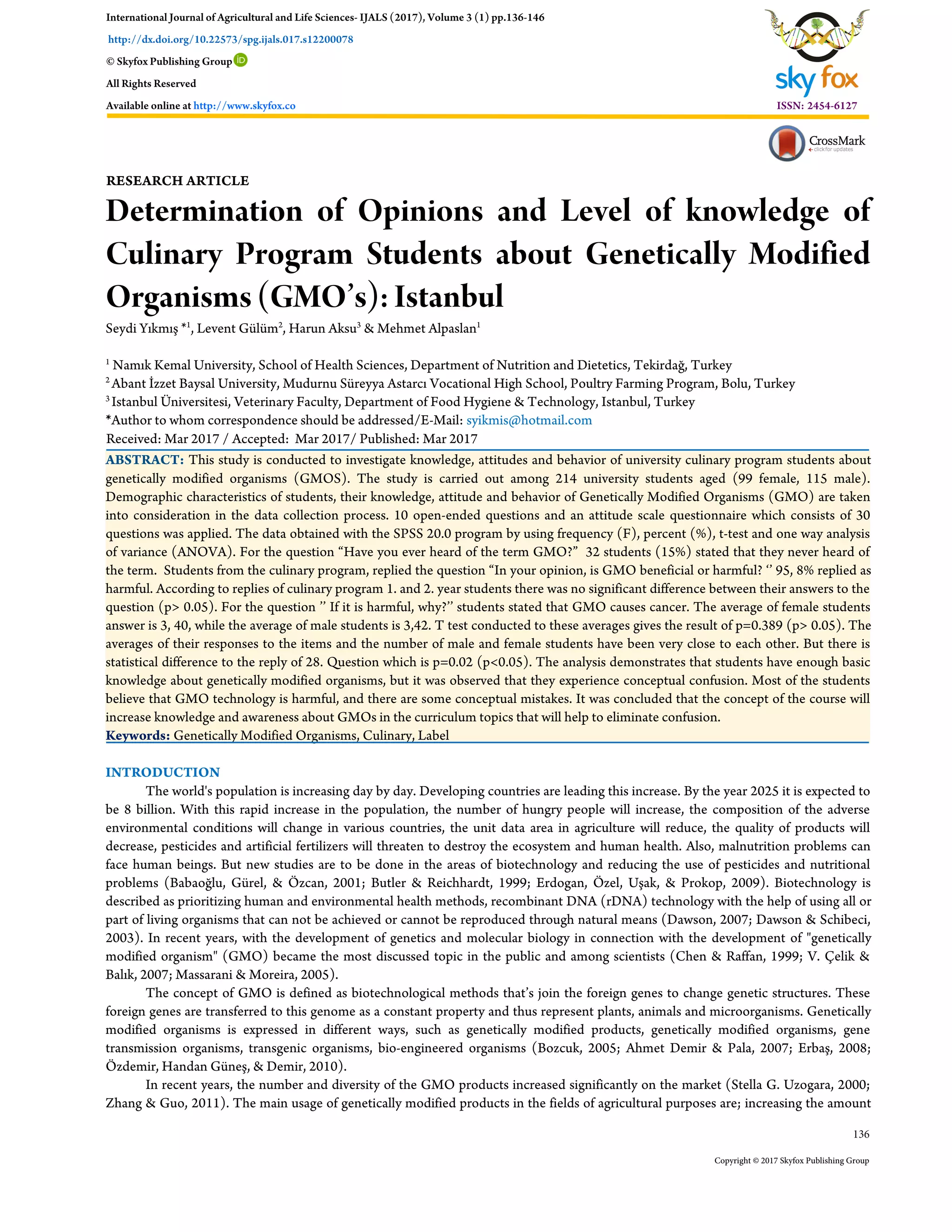 Determination of Opinions and Level of knowledge of Culinary Program ...