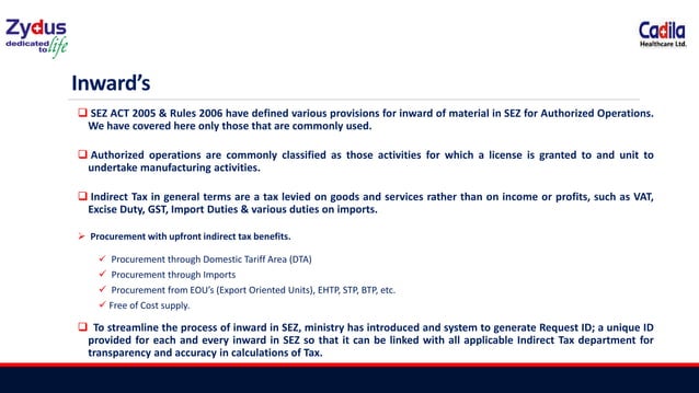 SEZ Inward Outward Procdures | PPTX | Logistics | Business