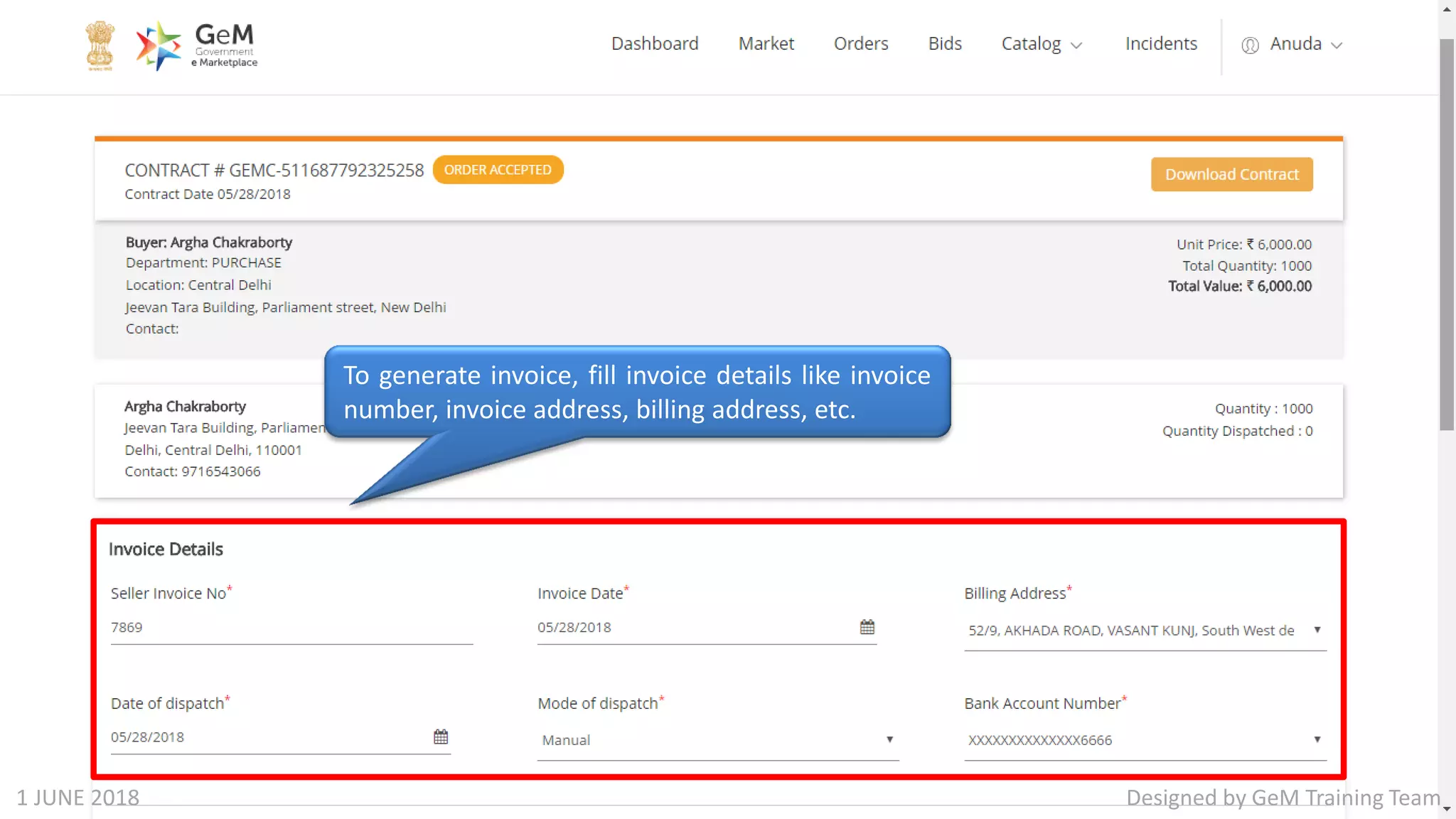 Seller Module GeM 3.0 - Order Processing multiple invoice generation ...
