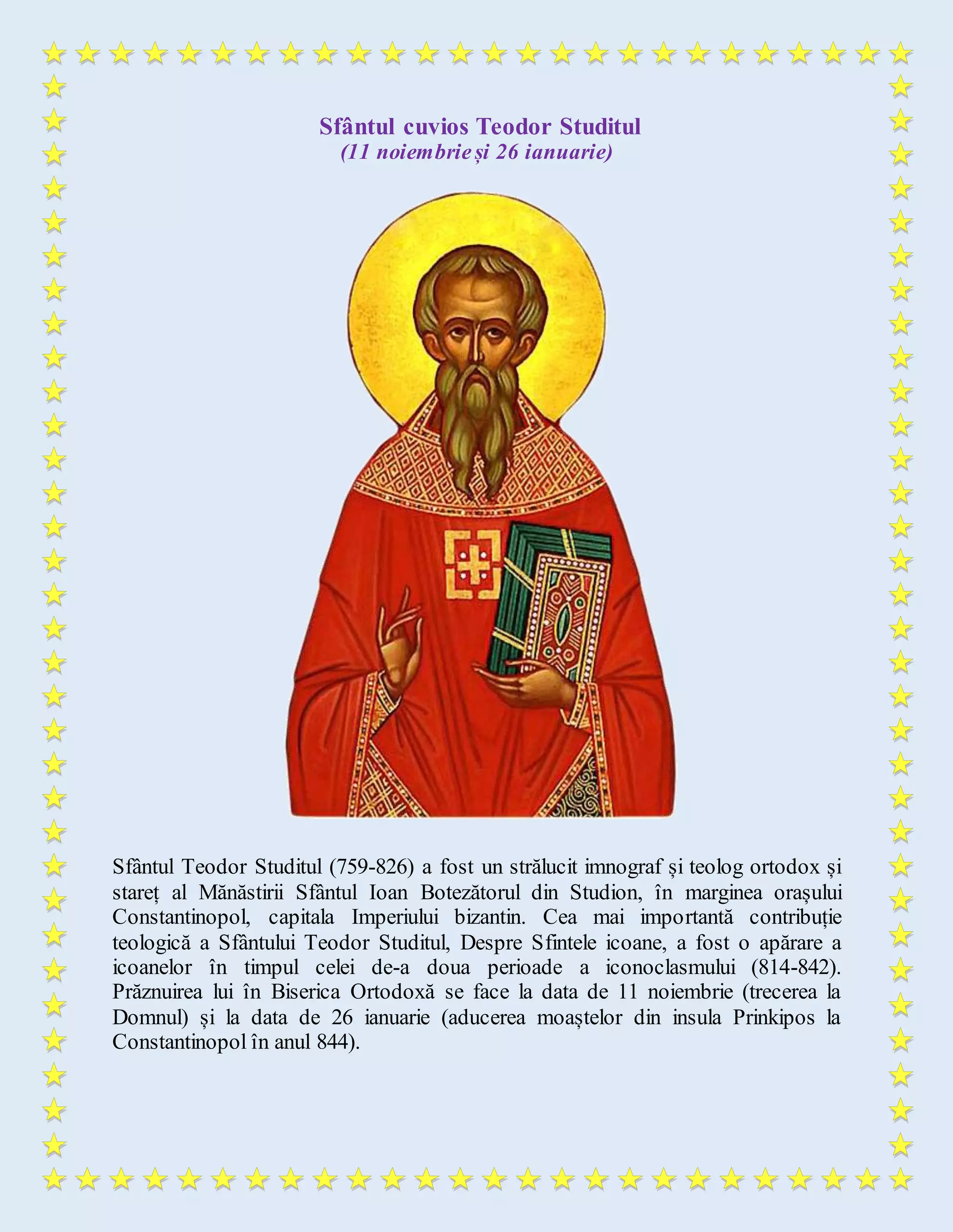 Sfântul cuvios Teodor Studitul (11 noiembrie și 26 ianuarie) | DOCX