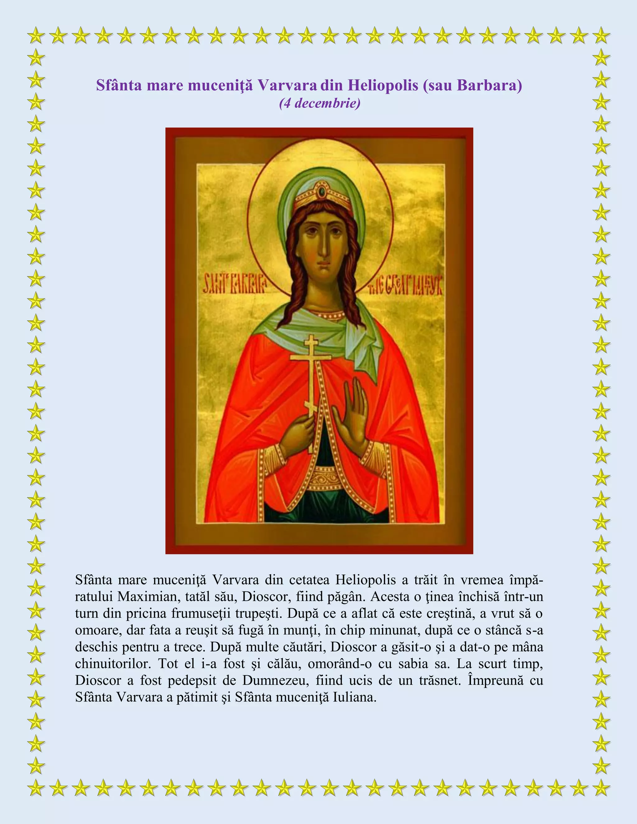Sfânta mare muceniţă Varvara din Heliopolis (sau Barbara) (4 decembrie ...