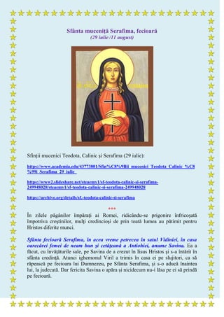Sfânta muceniţă Serafima, fecioară (29 iulie /11 august) | PDF