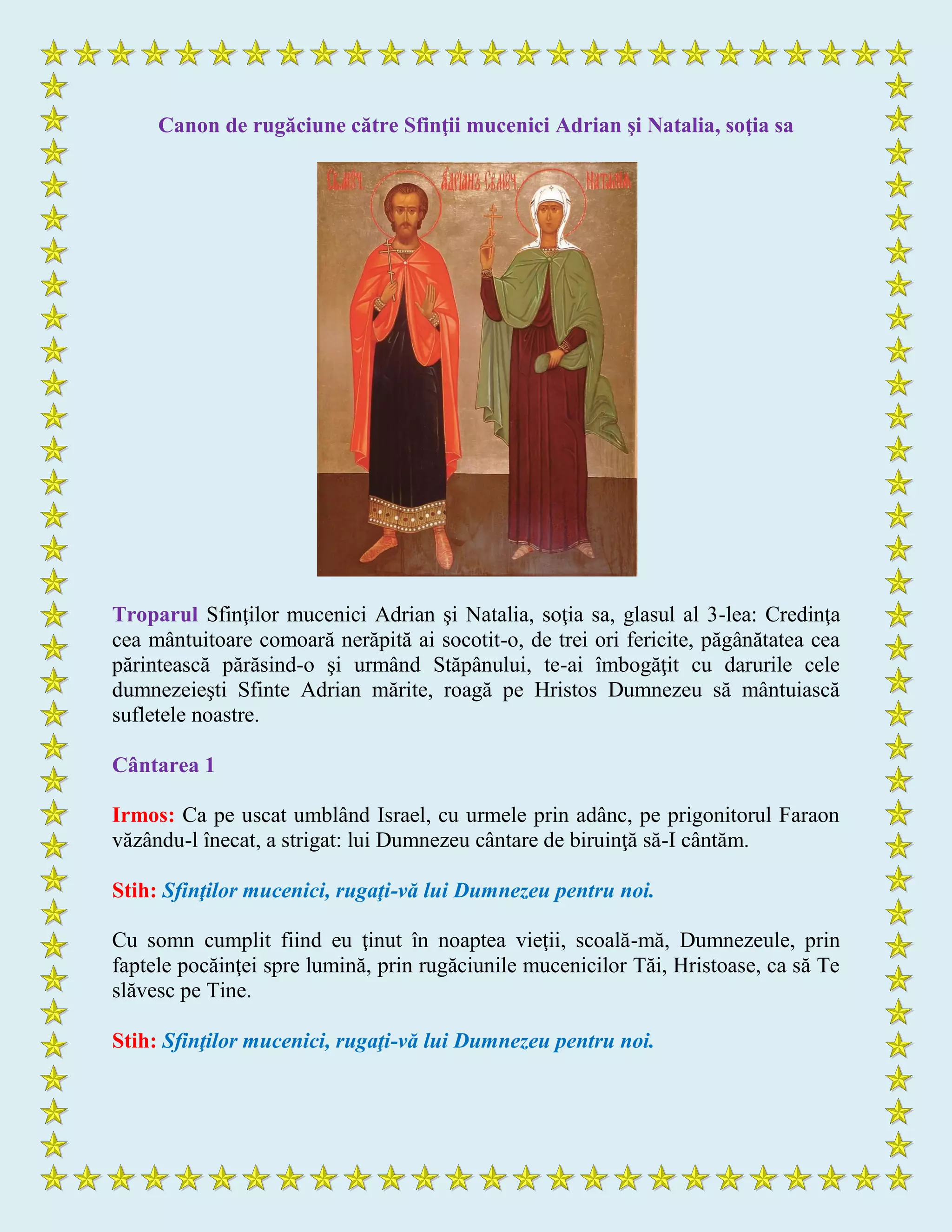 Sfinţii mucenici Adrian şi Natalia din Nicomidia (26 august/8 ...