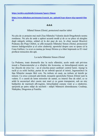 Sfântul apostol Simon Zilotul şi Biserica Podeanu | PDF