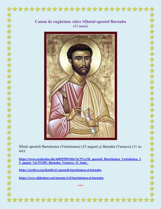Canon de rugăciune către Sfântul apostol Barnaba (11 iunie) | PDF