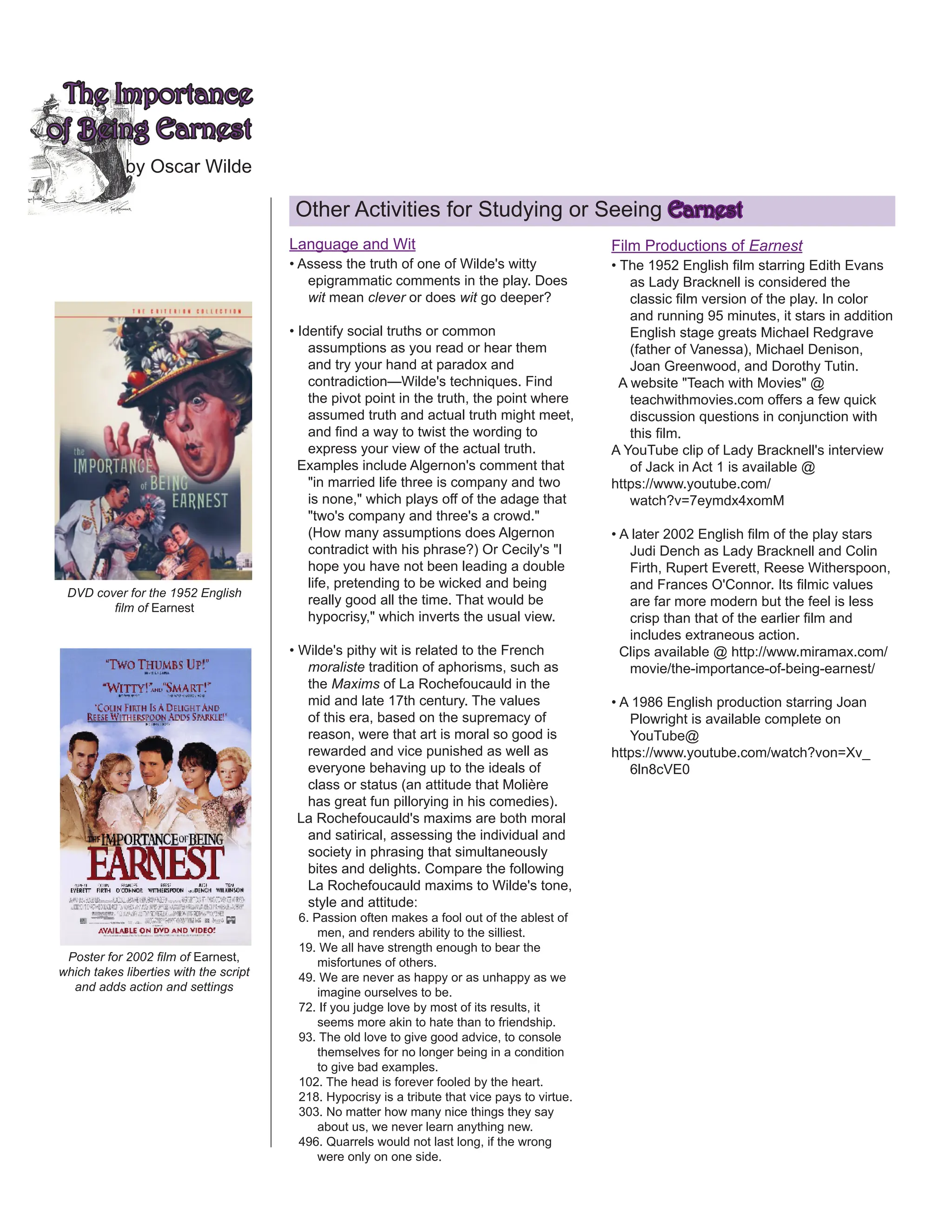 the importance being Earnest by Oscar Wilde | PDF