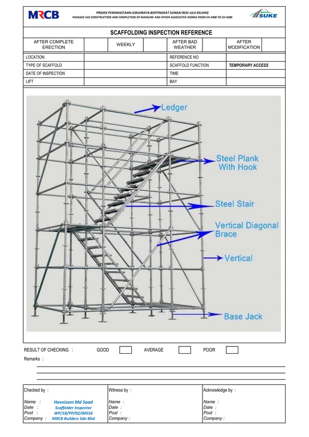 SCAFFOLDING INSPECTION REFERENCE | PDF