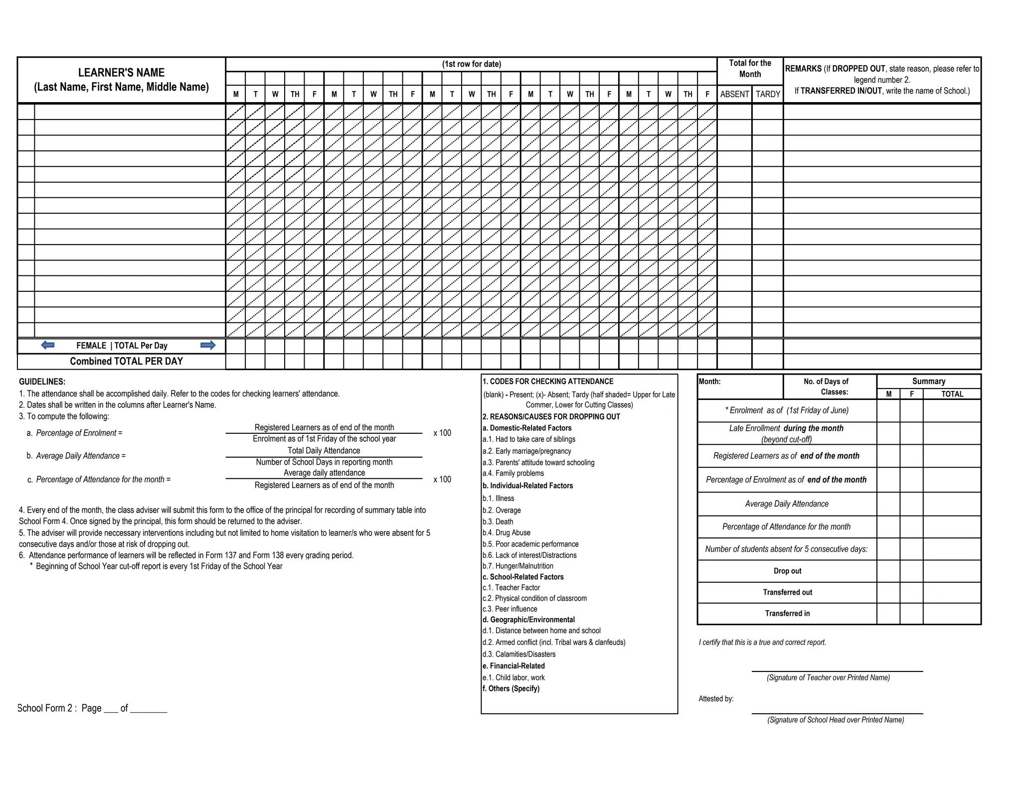 Sf 2 daily attendance | PDF